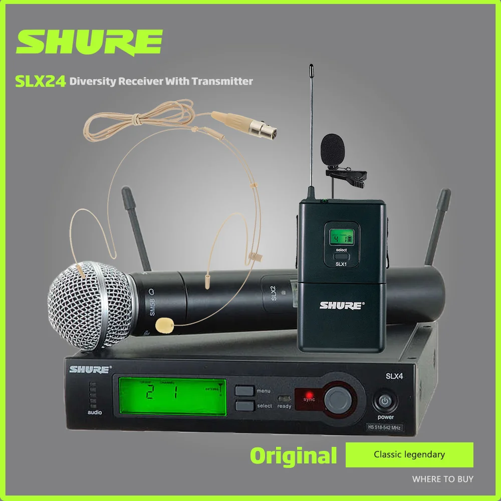 SHURE Original SLX4 SLX24 UHF Diversidade Receptor BETA58 SM58 Sistema ...