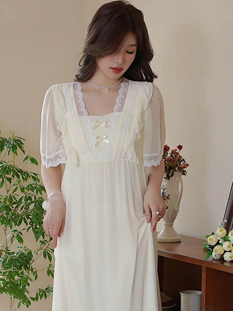 Summer-Vintage-Princess-Nightgowns-Sweet-Lace-Modal-Fairy-Pajamas-Night ...