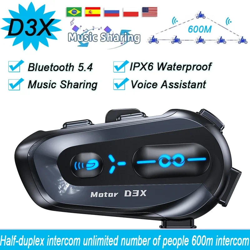 V5.4 Motorcycle Helmet Intercom 600M Half Duplex Interphone Voice ...