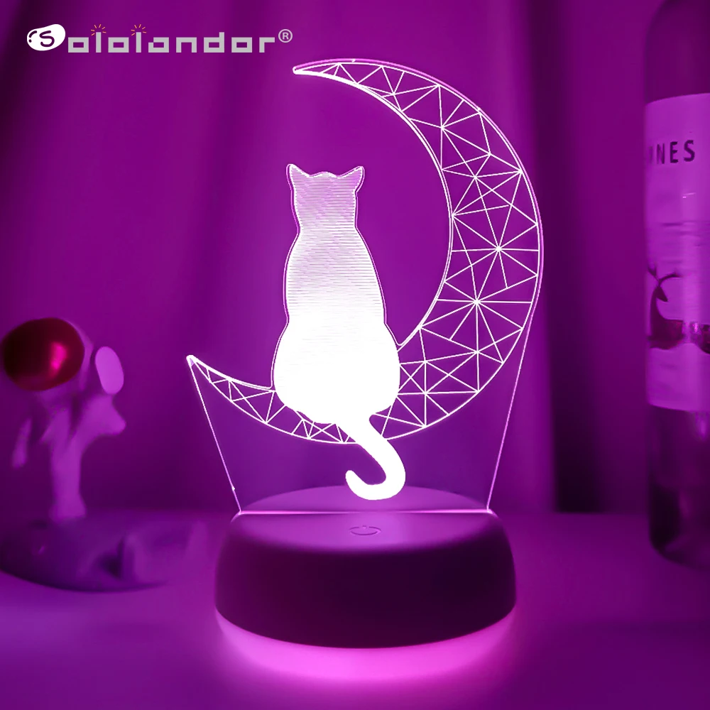 Newest 3D Acrylic Led Night Light Moon Cat Figure Nightlight for Kid ...