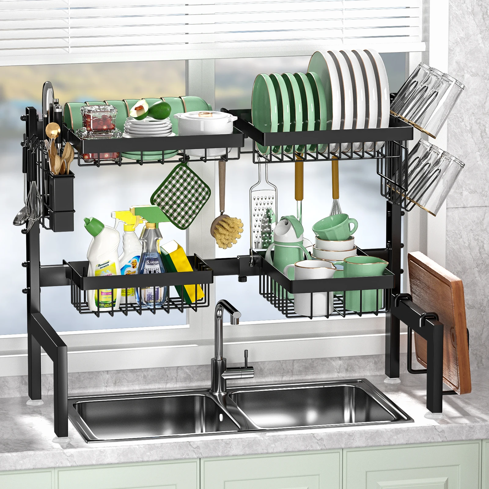dish-drying-rack-Telescopic-extension-tableware-storage-rack-above-the ...