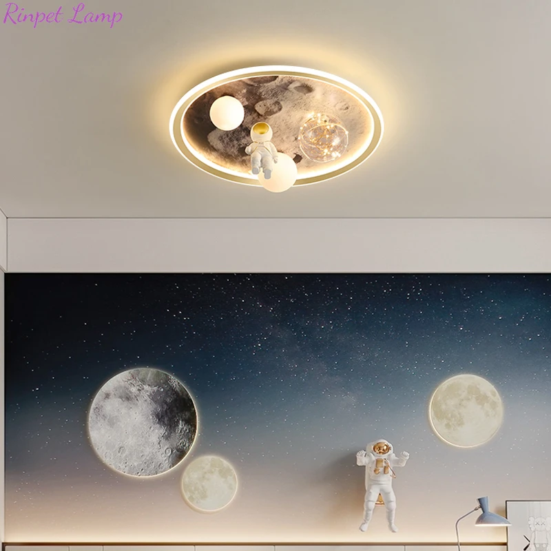 Children's Chandelier Astronaut Moon Light Fixtures Led Ceiling Lamps ...