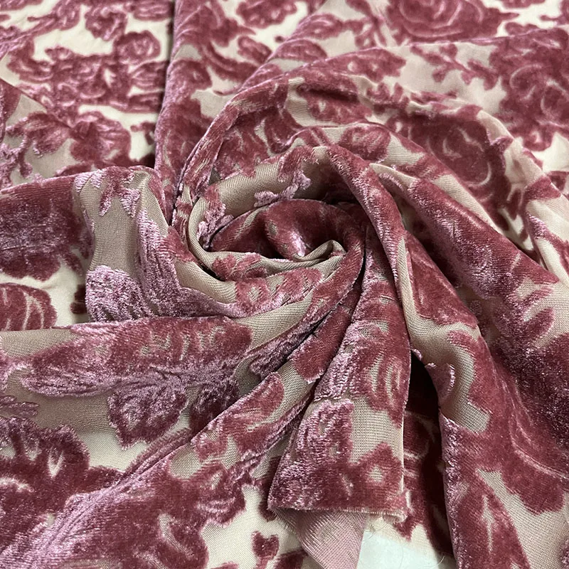 Chinese-style Silk Velvet Fabric - Red Rose Cut-out Embossed ...