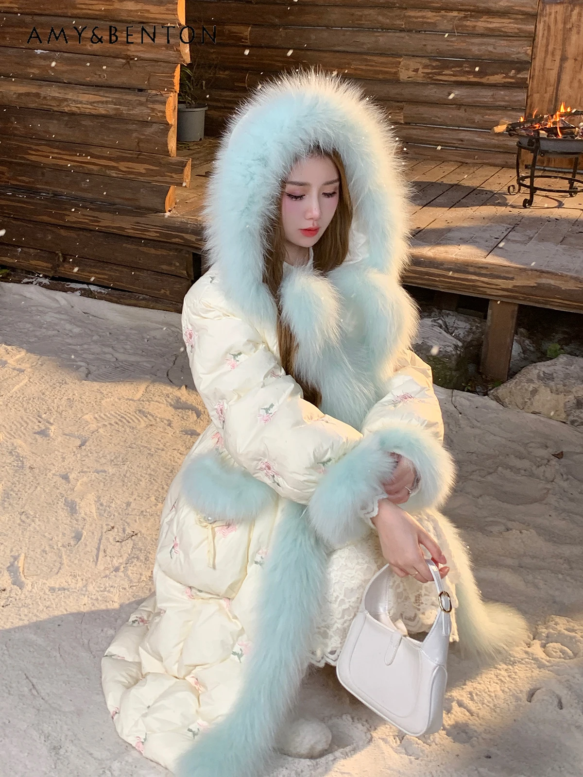 Sweet-Girl-Big-Fur-Collar-Long-Down-Cotton-Jacket-Fashion-Printed-Slim ...