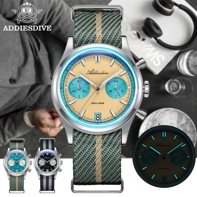 ADDIESDIVE 38mm Chronograph Quartz Watch Bubble Glass Personalized ...