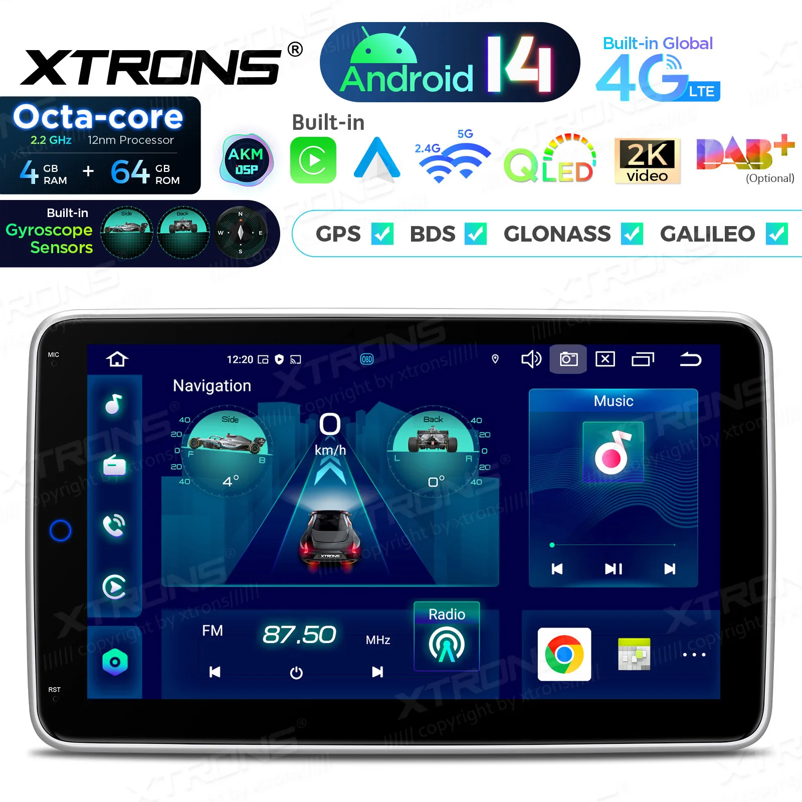 XTRONS 10.1'' Android 14 Octa-Core 4+64GB QLED Car Radio Universal ...
