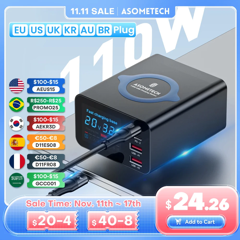 110W-Type-C-Fast-Charger-Wireless-Charger-LCD-Display-5-In-1-USB ...