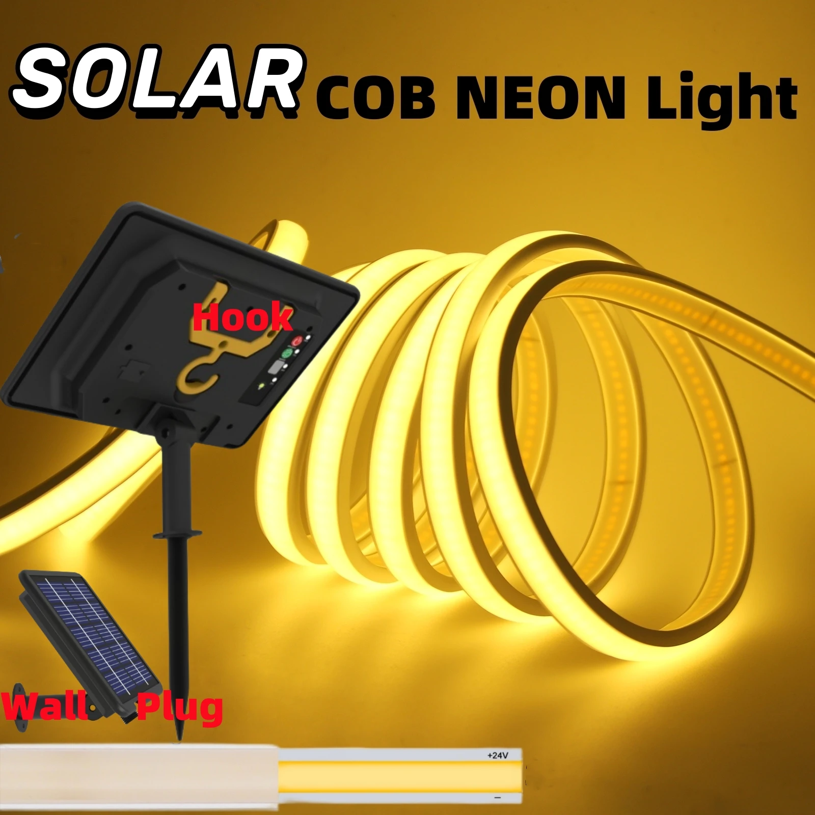 24V COB Solar Neon Light Strips 320LEDs/M Self-Adhesive Tape LED Diode ...