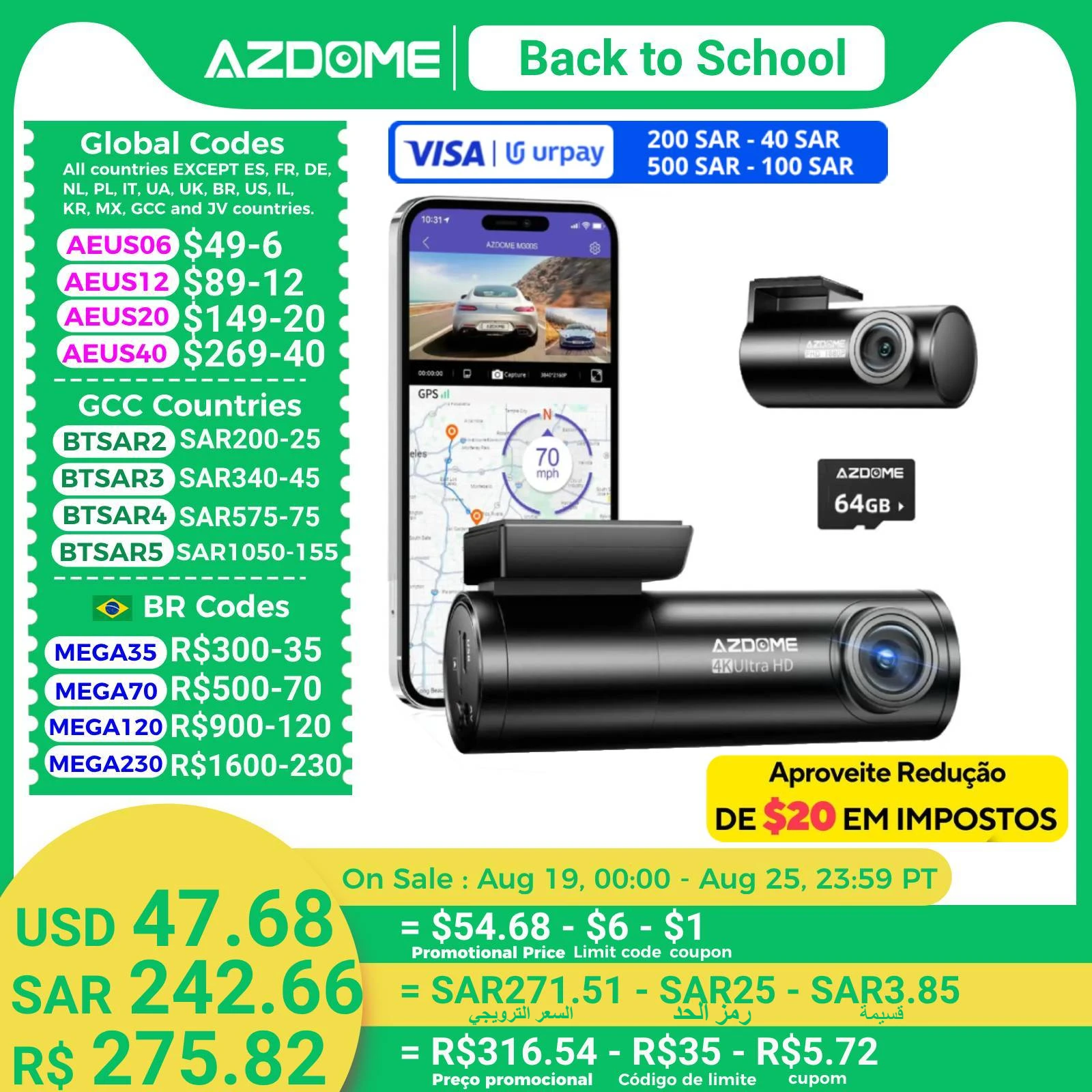 AZDOME-M300S-4K-Dash-Cam-Front-and-Rear-5-8G-WiFi-GPS-Dash-Camera-for ...