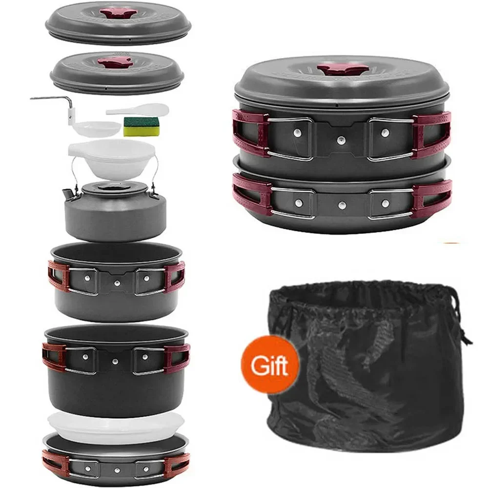 Outdoor-Camping-Cookware-Kit-Non-Stick-Camping-Pans-Lightweight-Cooking ...