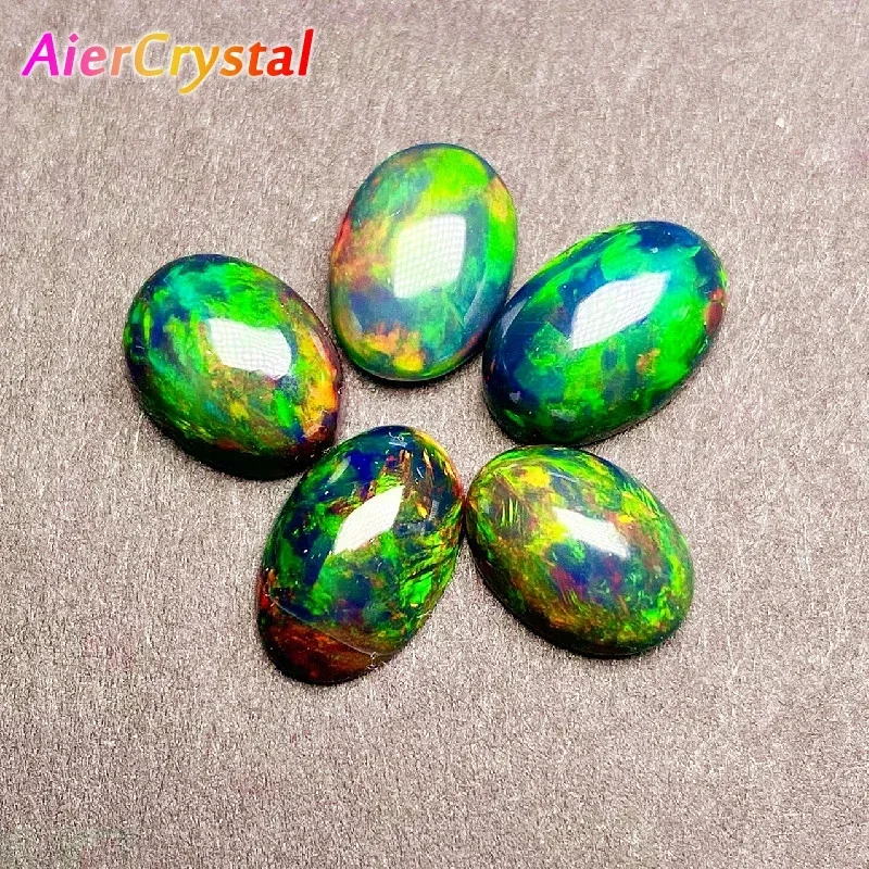 Synthesis Opal Cabochons Loose Gemstone Oval Fire Color Ring Face Flat ...