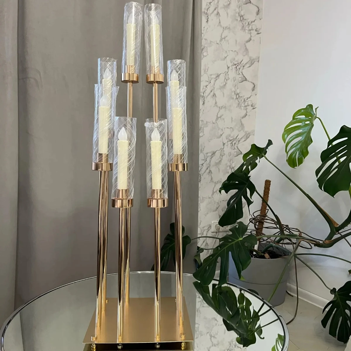 New-style-Gold-8-arms-crystal-glass-candle-holders-wedding-table ...