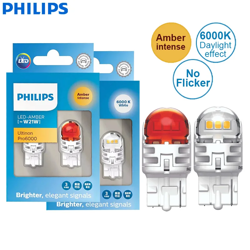 Philips-LED-W21W-WY21W-7440-T20-Ultinon-Pro6000-Amber-White-Color-One ...