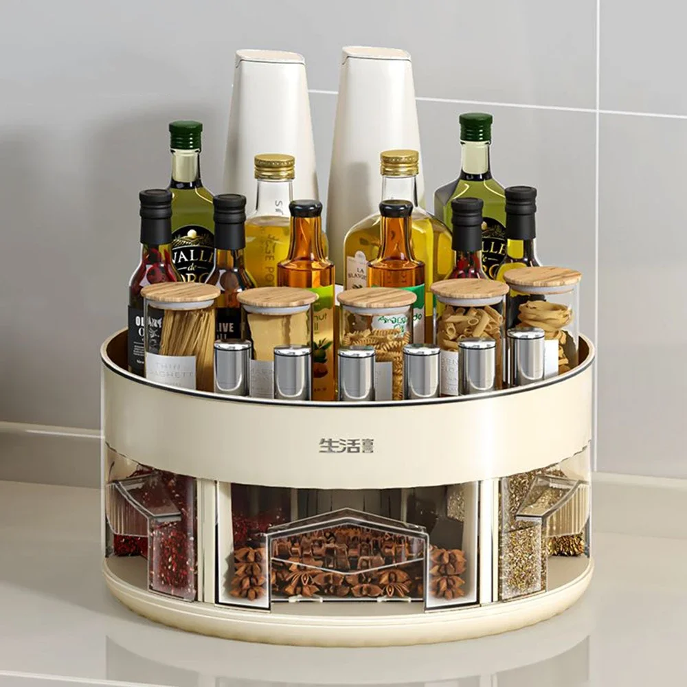 Double-layer-Kitchen-Storage-Rack-with-360-Rotating-Storage-Tray-Spice ...