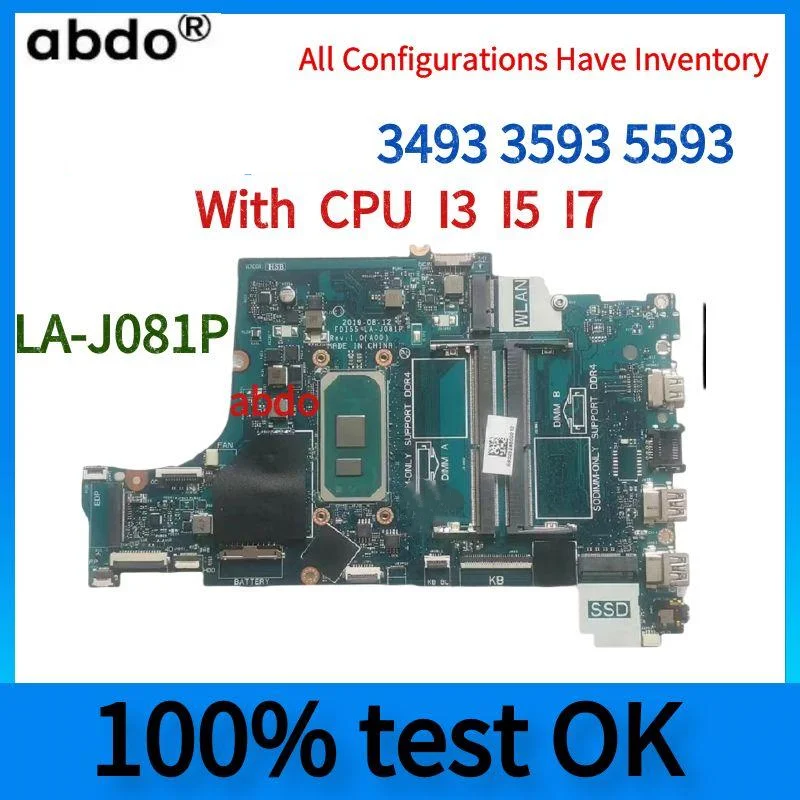 LA-J081P. لوحة أم للكمبيوتر المحمول Dell Inspiron 15 3493 3593 5593 ...
