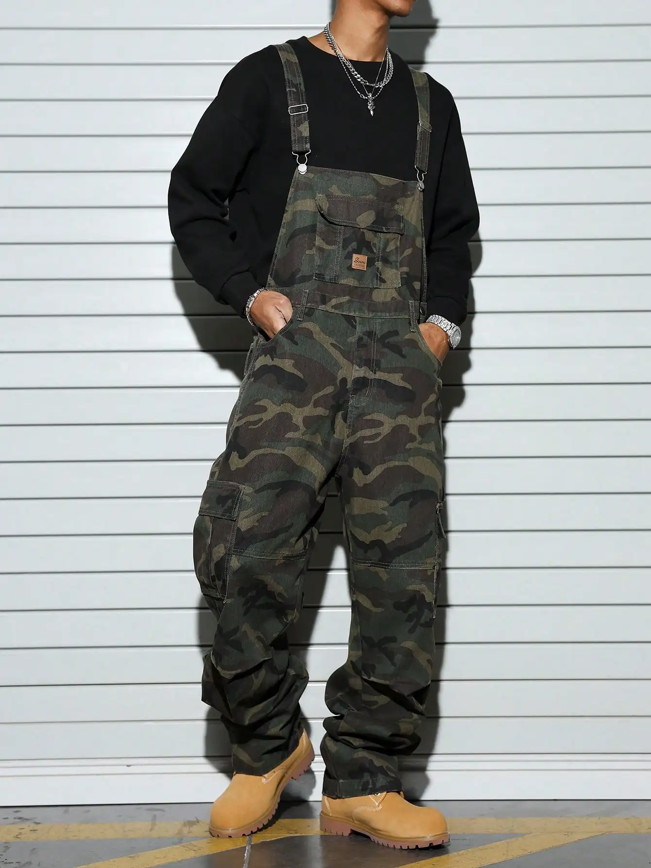 Men's Street Fashion Casual Multi-Pocket Bib Camo Overalls, All-Season ...