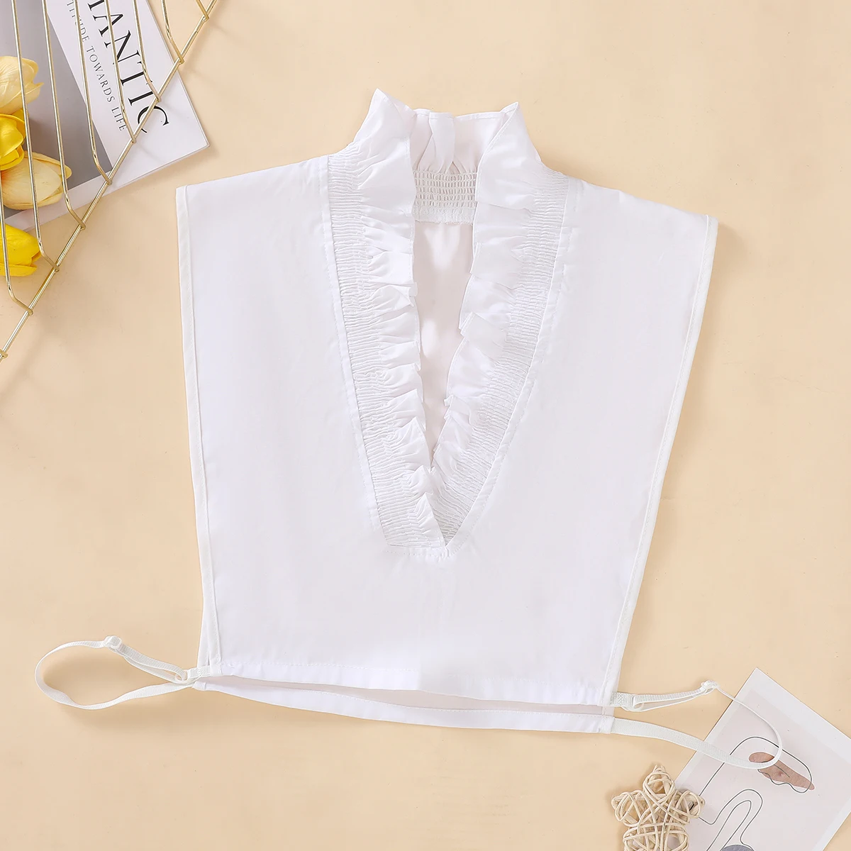 Ladies Elegant Pleated Lace Fake Collar, Deep V-Shaped Fake Collar with ...