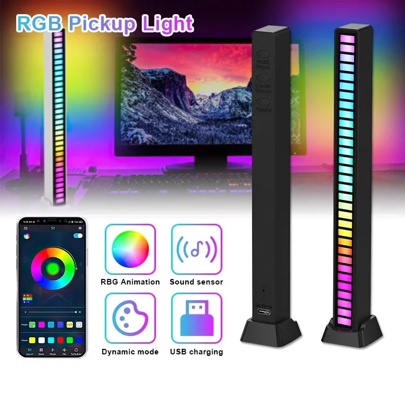 16Led-RGB-Music-Rhythm-Light-Bar-Rechargeable-APP-Control-Rgb-Sound ...