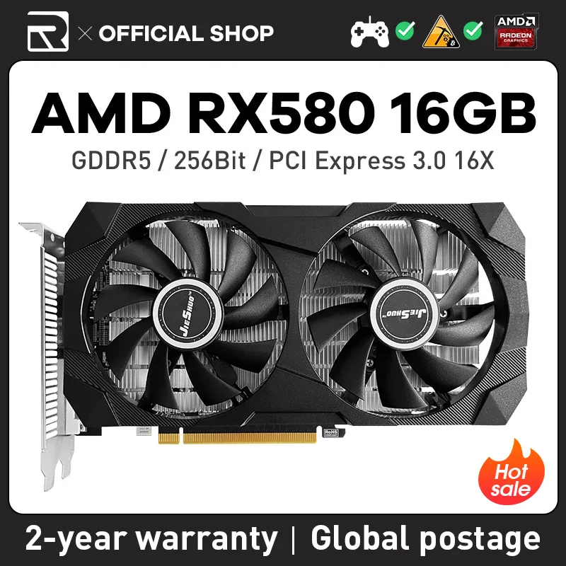 JIESHUO-Video-card-AMD-RX-580-16GB-2048SP-Gaming-graphics-card-GDDR5 ...