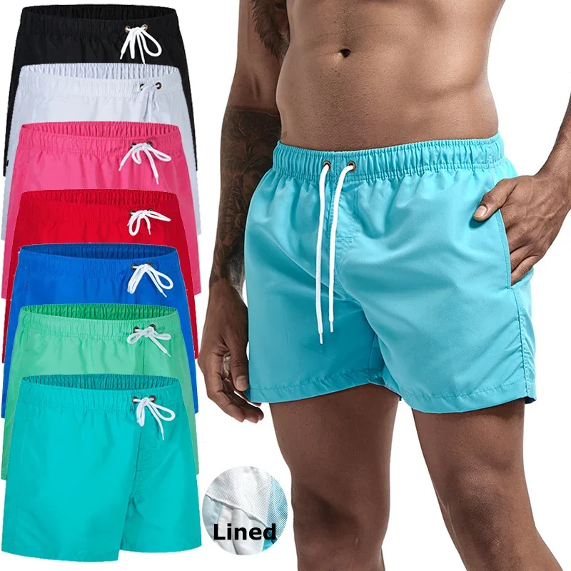 Mens Swim Trunks with Mesh Lining Side Pockets Solid Beach Shorts Quick ...