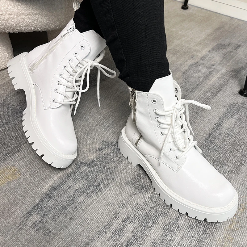 men fashion high top motorcycle boots lace-up natural leather shoes ...