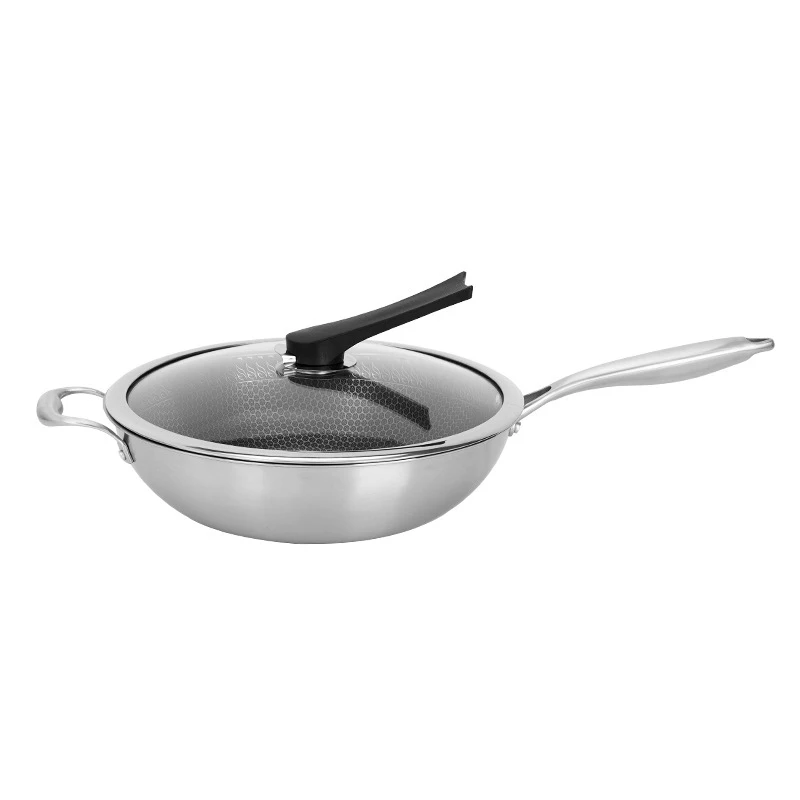 32cm/34cm Nonstick Wok 304 Full Stainless Steel Wok No Fume Coating ...