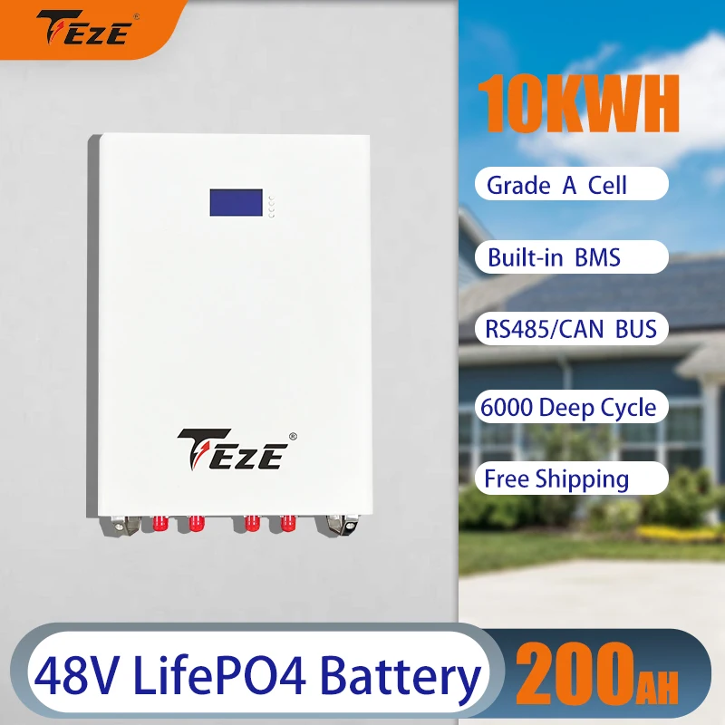TEZE-LiFePO4-Battery-48V-200AH-Solar-Battery-Pack-51-2V-10KWH-Lithium ...