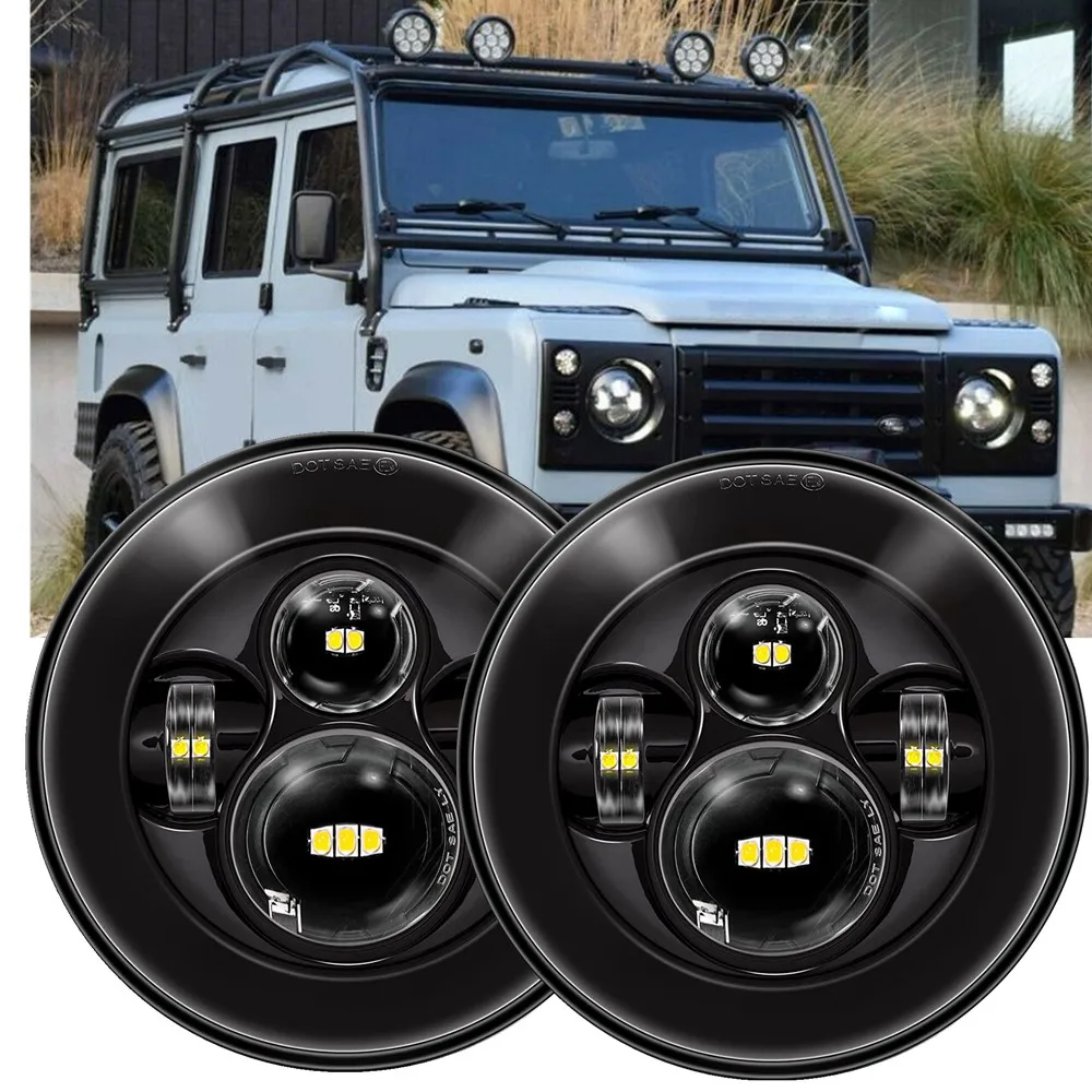 2pc-80W-Black-7-Led-Headlight-For-Land-Rover-Defender-Lada-Niva-4X4 ...