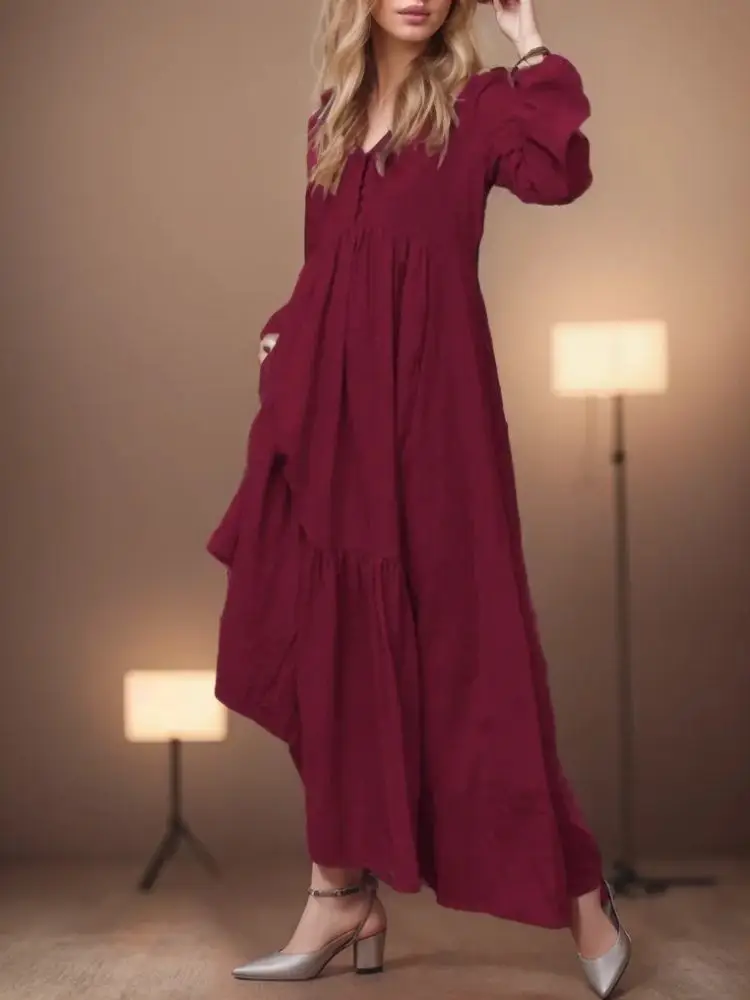 ZANZEA-Women-Cotton-Shirt-Evening-Dress-Solid-Color-Sundress-Loose-Midi ...