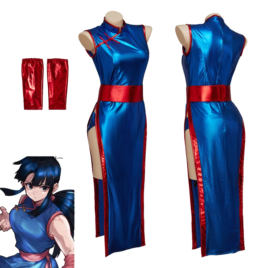 Anime Chichi Cosplay Costume High Split Cheongsam Woman's Sexy Blue ...