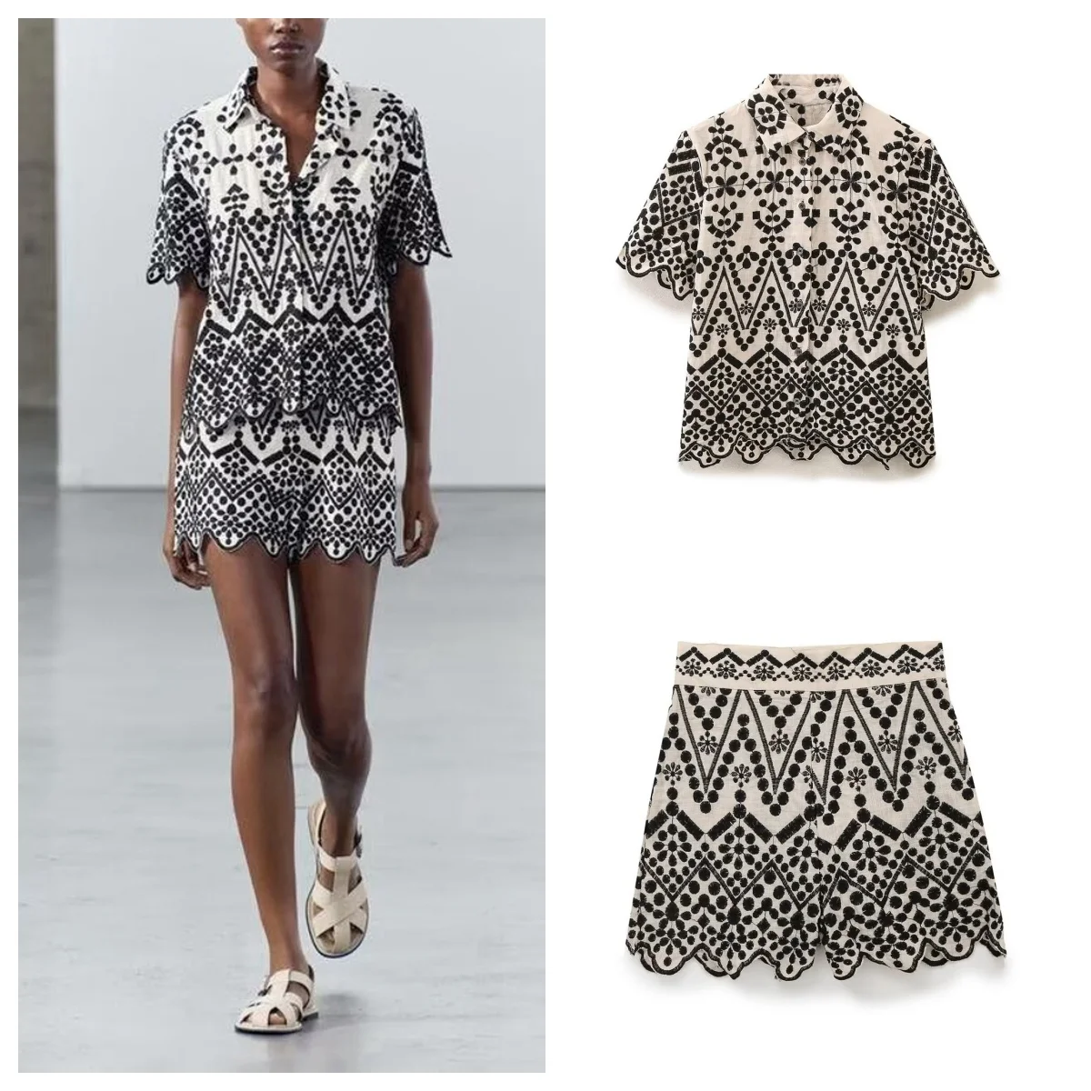 Summer-Women-Fashion-Print-Two-Piece-Sets-Casual-Single-Breasted-Short ...