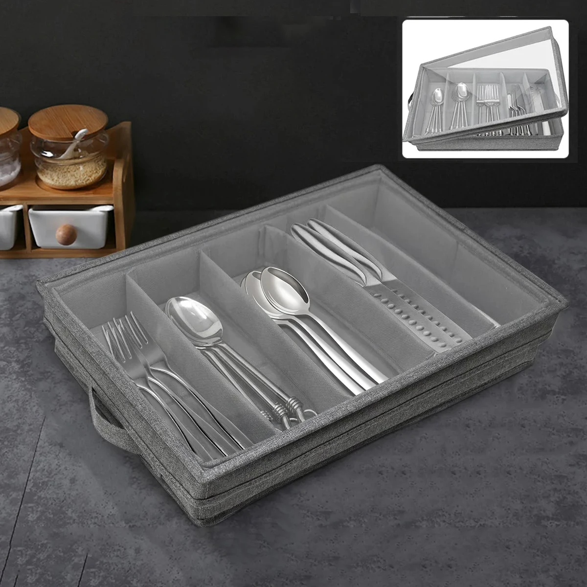 Foldable-Flatware-Storage-Case-Lid-5-Compartment-Silverware-Storage-Box ...