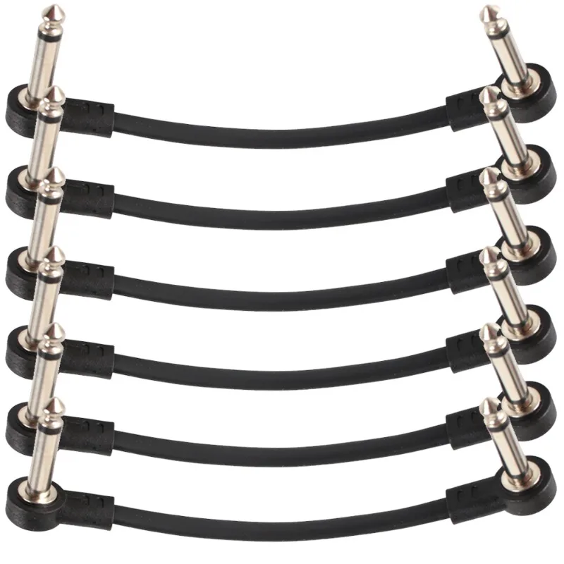 1/6 Pack Guitar Patch Cables 1/4" TS Right Angle Effect Pedal Flat ...
