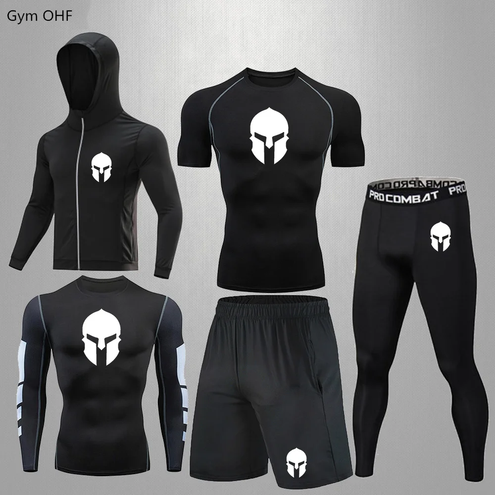 Spartan-5Pcs-Set-Men-Rashguard-Sport-Suit-Gym-Boxing-Jerseys-Running ...