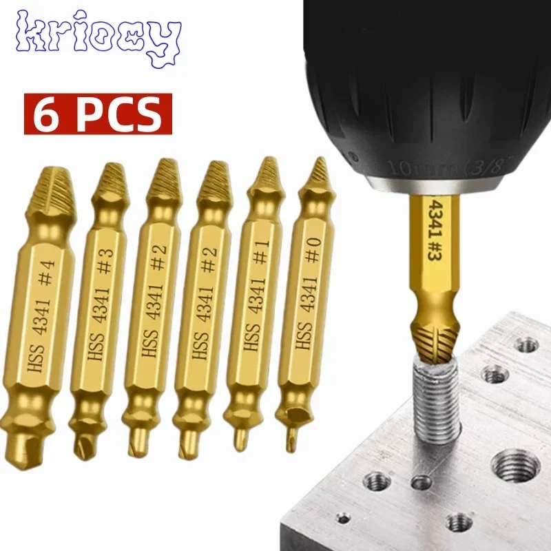 6 PCS HSS Damaged Screw Extractor Drill Stripped Screw Extractor ...