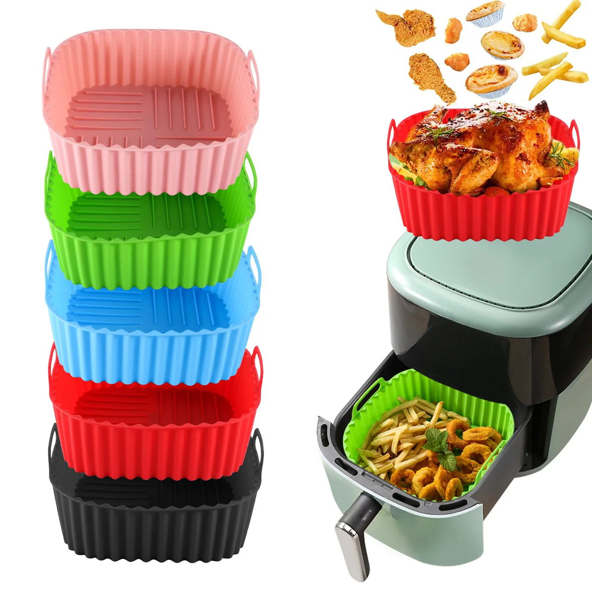 Air-Fryer-Silicone-Basket-Pot-Square-Non-stick-Airfryer-Baking-Liner ...