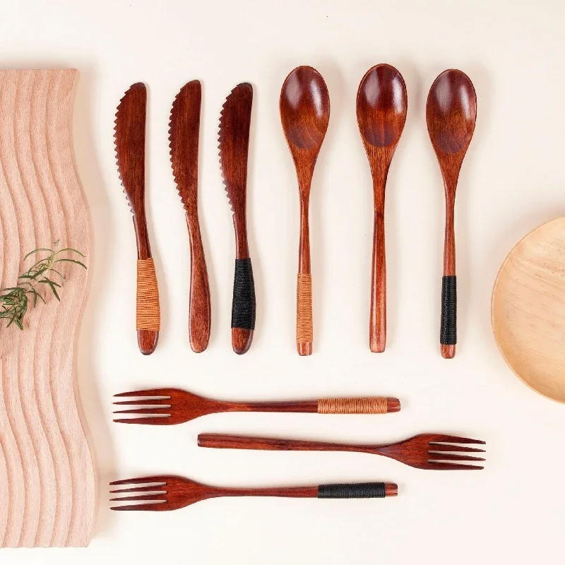 1PC-Wooden-Spoon-Fork-Knife-Chopsticks-Set-Japanese-Style-Tableware-Set ...