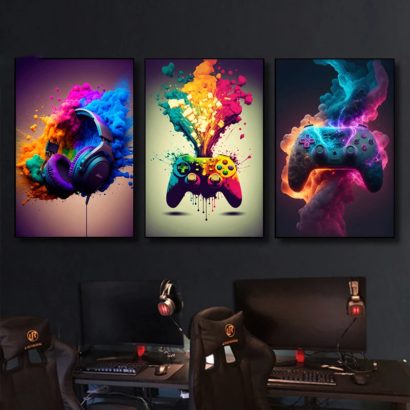 Cool-Gaming-Wall-Art-Canvas-Painting-Colorful-Gamer-Controller-Gaming ...