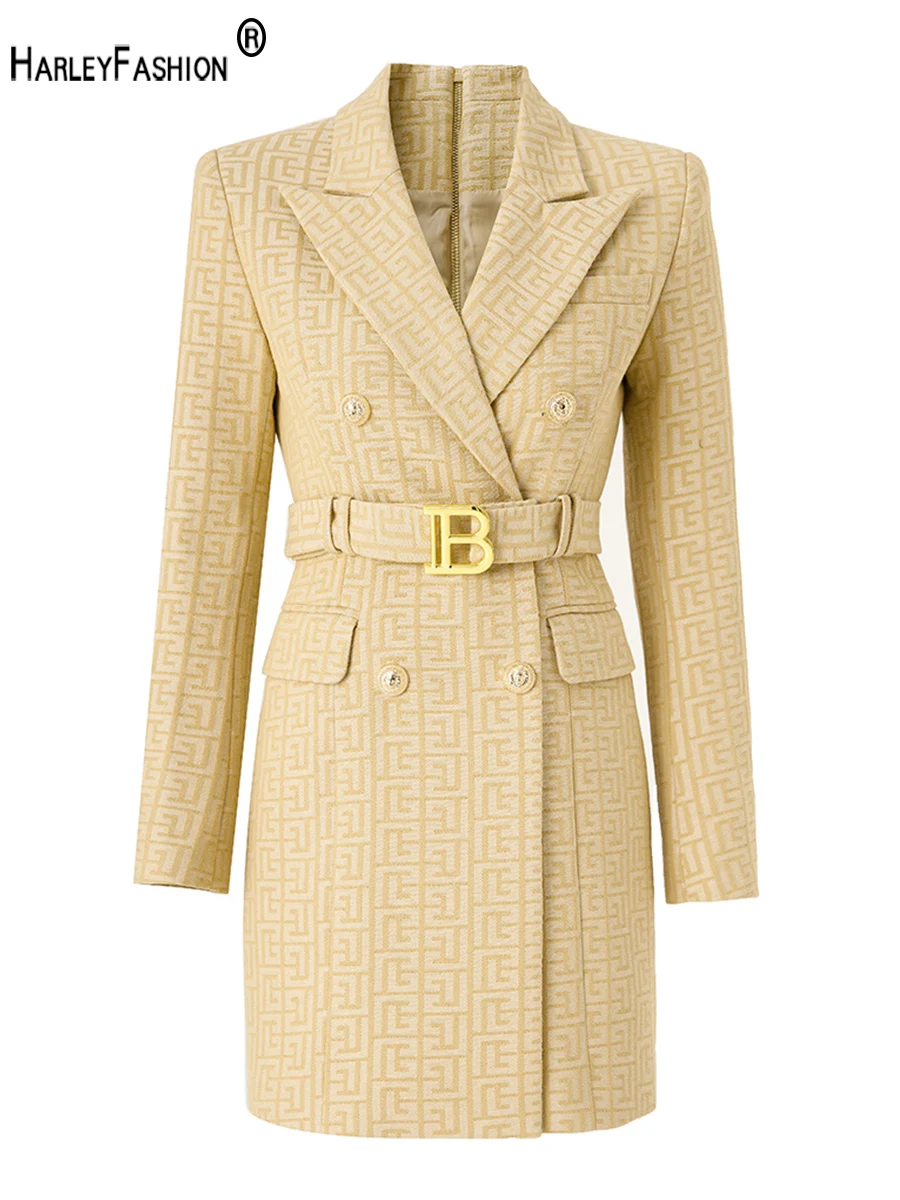 Autumn-Elegant-Fashion-Women-Blazer-Dress-with-Belt-Double-Breasted ...