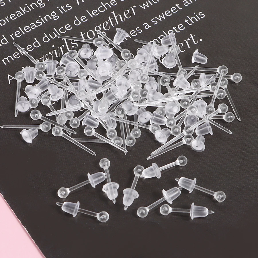 100-Set-Plastic-Ball-Earrings-Clear-Ear-Pins-Resin-Earring-Backs-Nickel ...