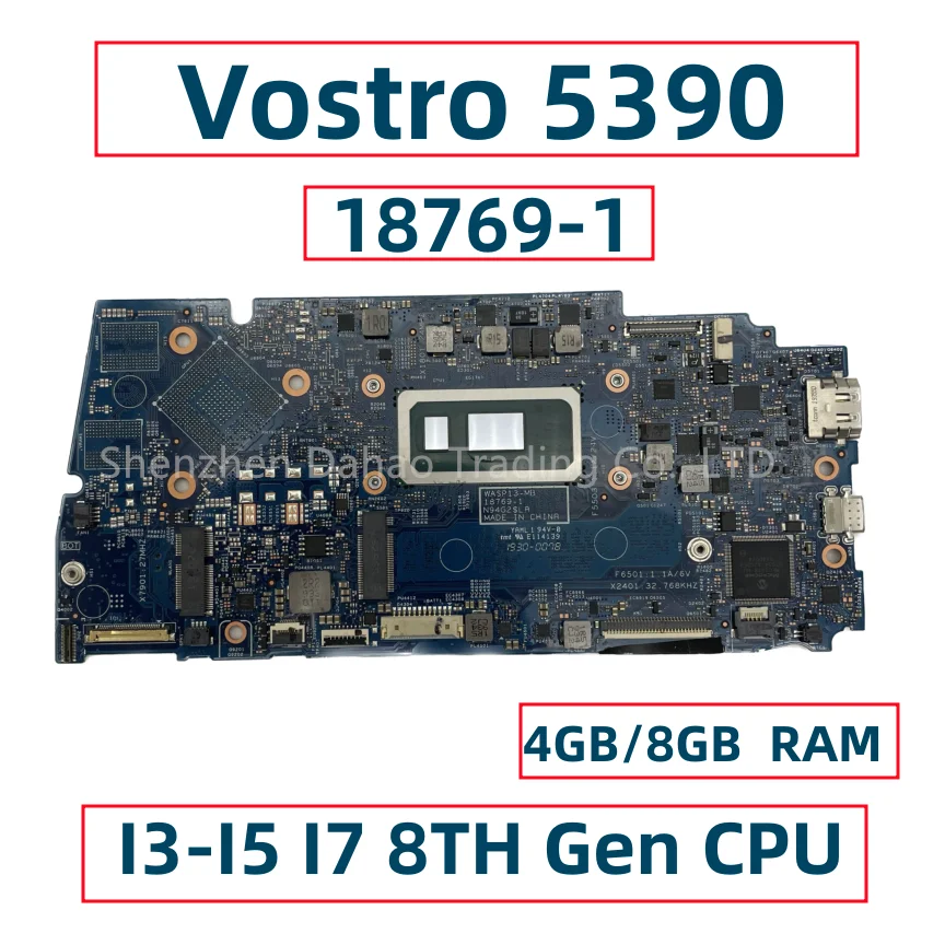 For Dell Vostro 5390 Laptop Motherboard WASP13-MB 18769-1 With I3-8145U I5-8265U I7-8565U CN ...