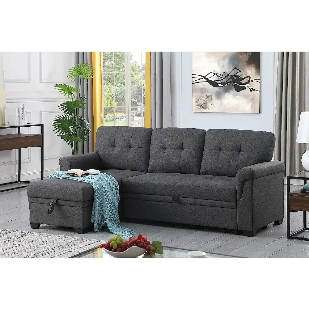 L-shaped-Sofa-with-Storage-Chain-Dark-Grey-Small-Space-Living-Linen ...