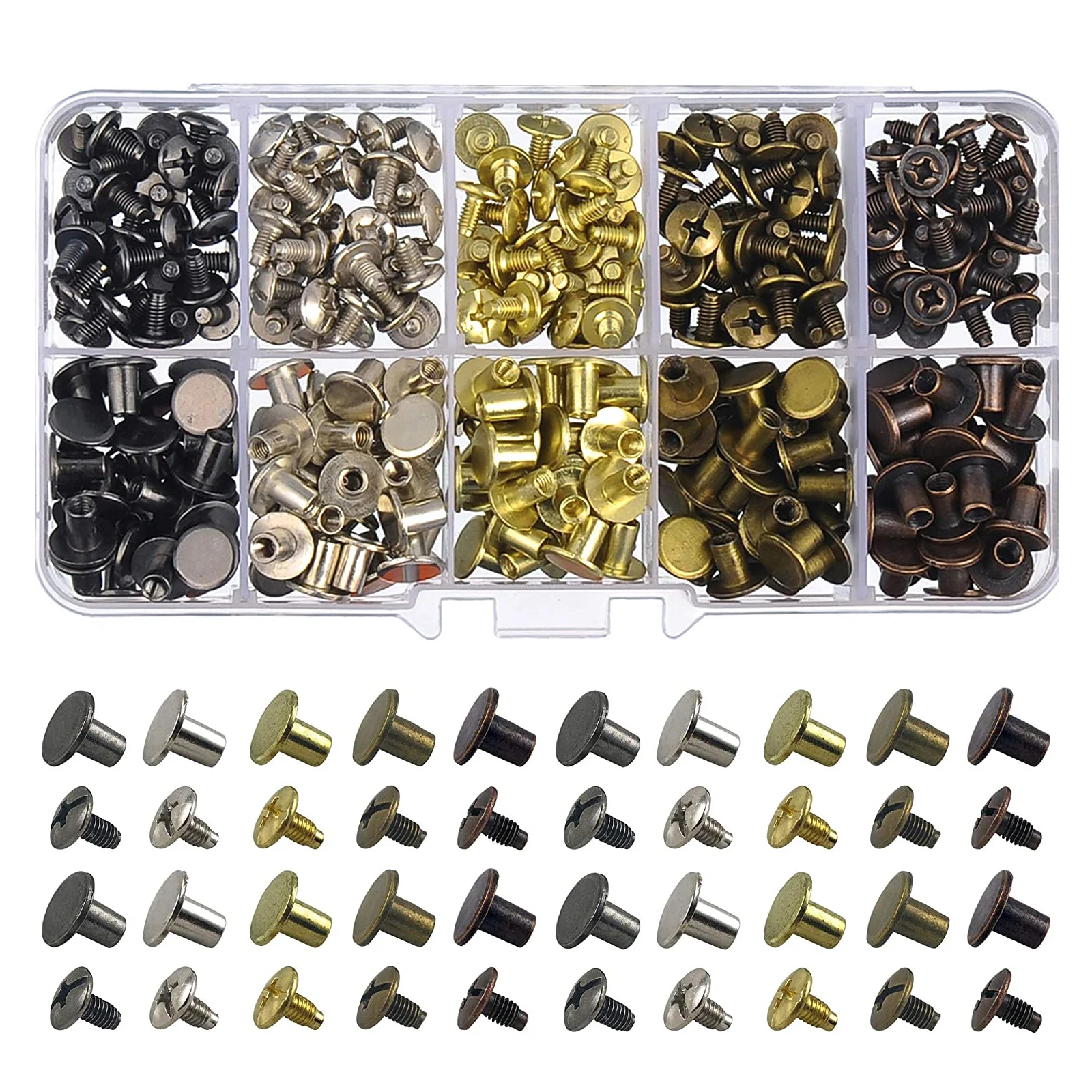 150-Sets-Round-Flat-Head-Chicago-Screws-Buttons-Rivets-Screwback-Spots ...