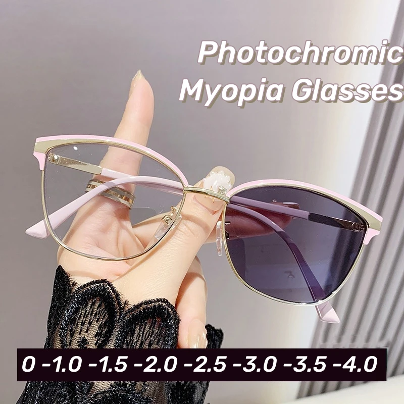 Personalized-Cat-Eye-Photochromic-Myopia-Glasses-Large-Frame-Color ...