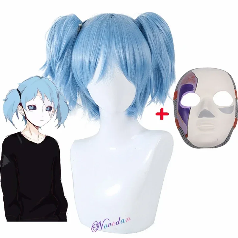 Sally Face Cosplay Props Sally Latex Face Mask Wig Short Blue Heat ...