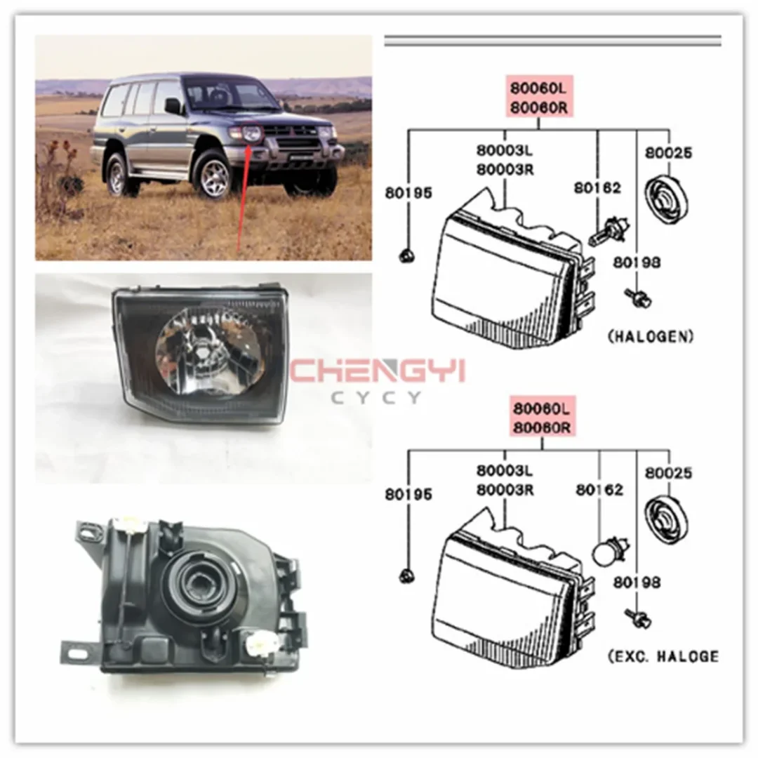 Headlight (Without Light Bulb) For Pajero Montero V11W V14V V23W ...