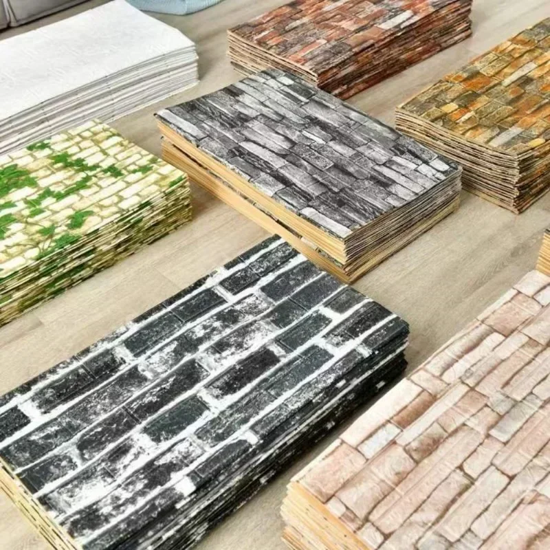 3D Brick Wall Stickers DIY Decor Self-Adhesive Waterproof Wallpaper for ...
