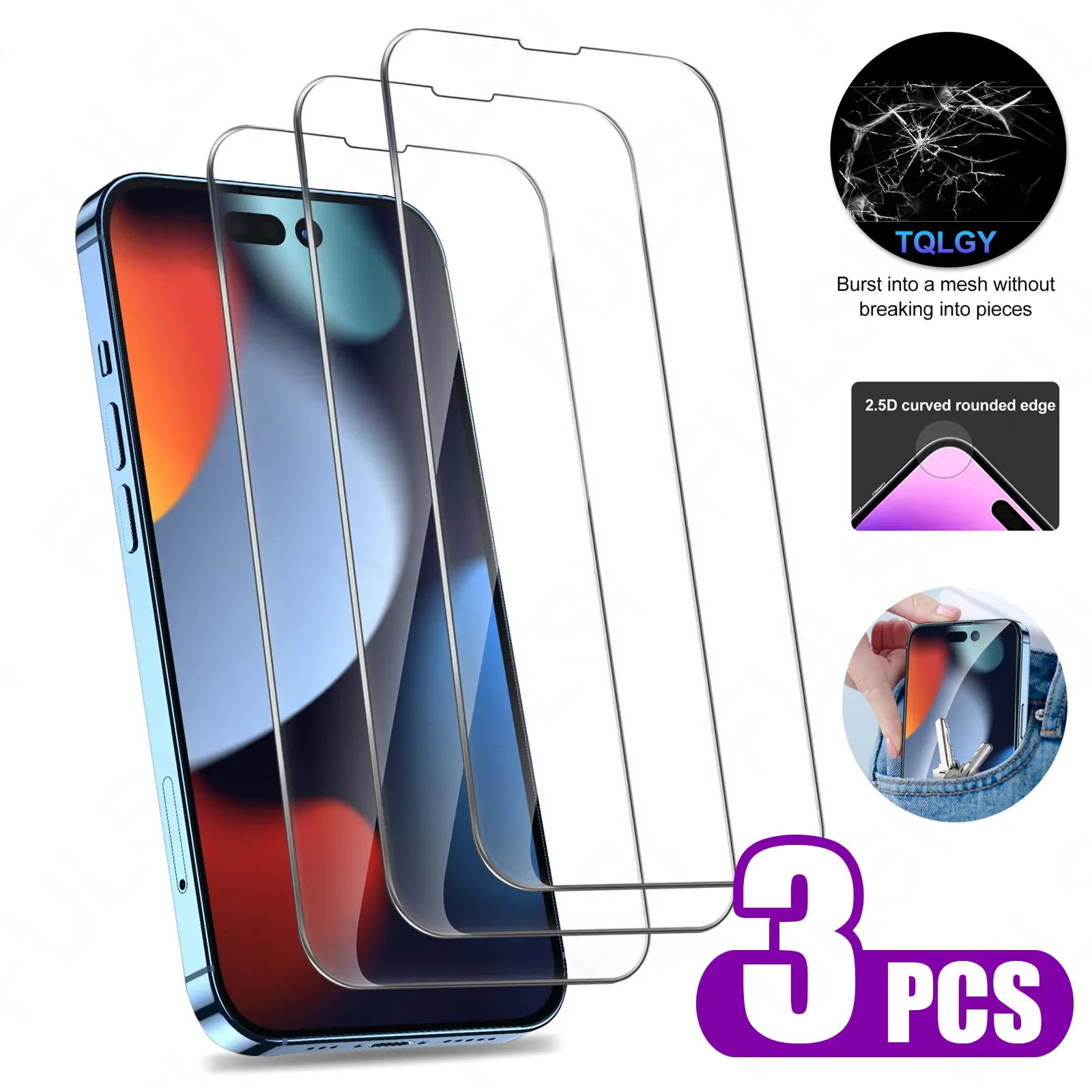 3PCS-9H-Tempered-Screen-Protector-For-iPhone-11-12-13-14-15-Pro-Max-XR ...