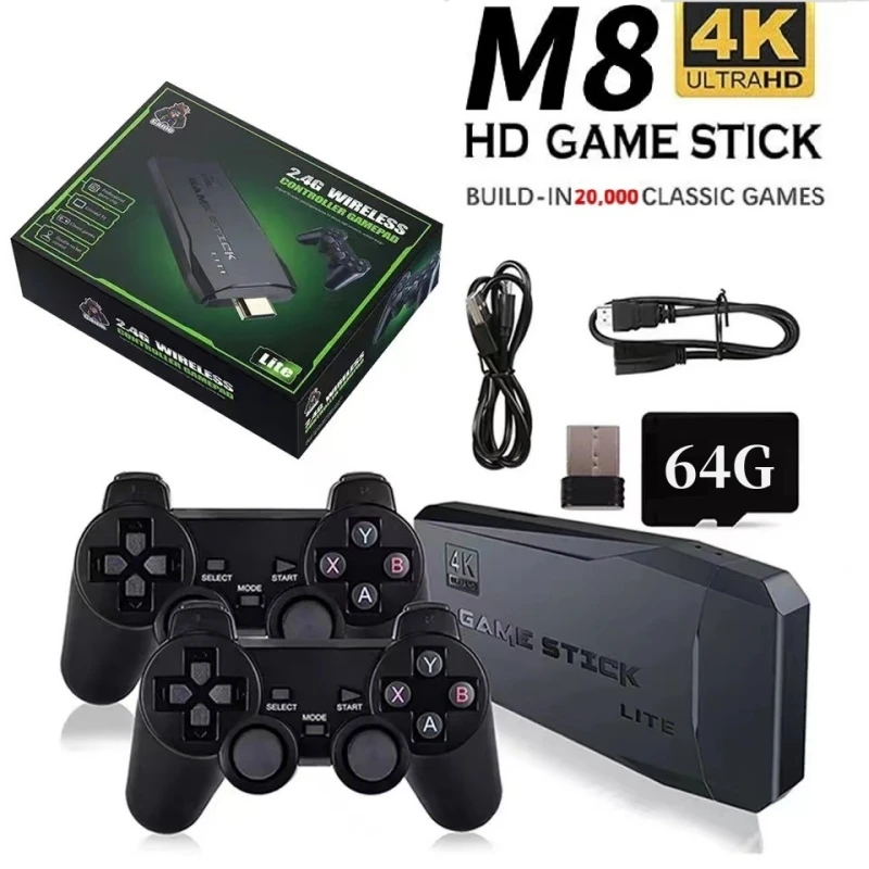 4K-Video-Game-Stick-Wireless-M8-Controller-Gamepad-Built-in-20000-Games ...