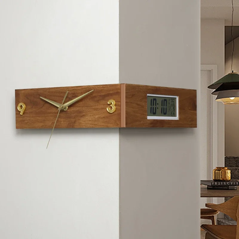 Double-Sided Living Room Clock Walnut Corner Clock Dining Room Wall ...